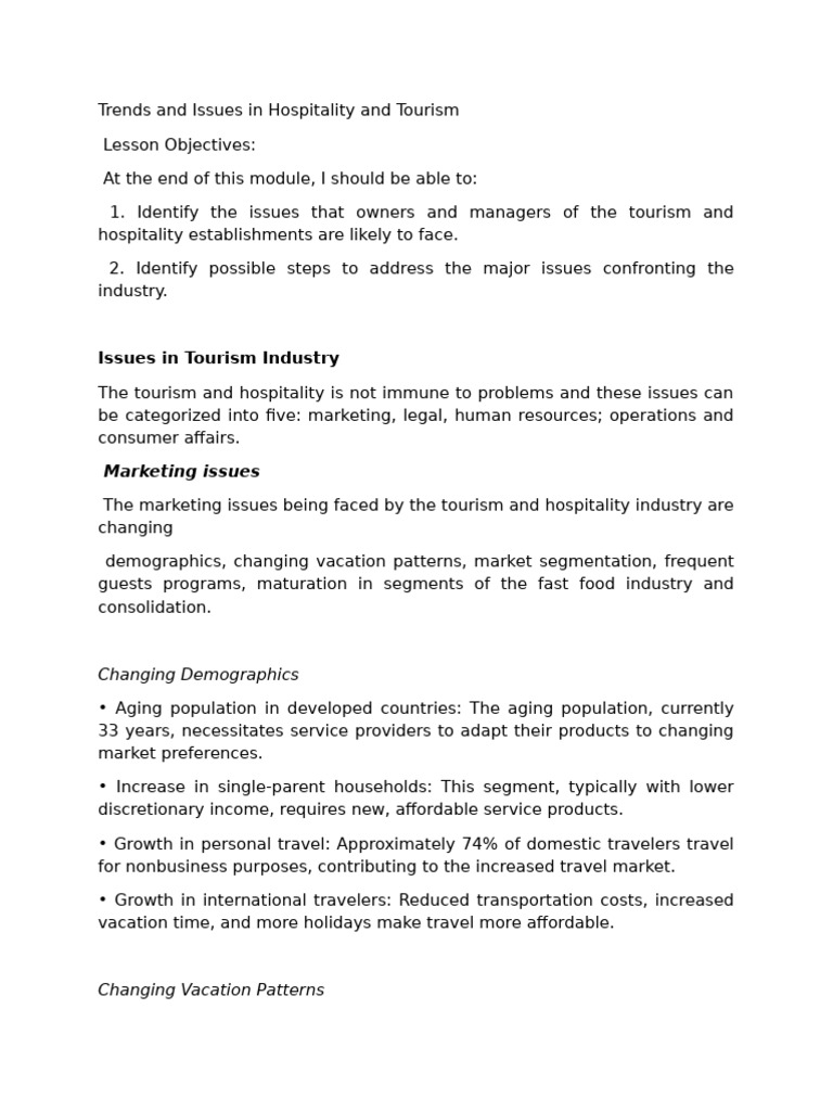 Hospitality and Tourism Industry Issues | PDF | Employment | Finance ...