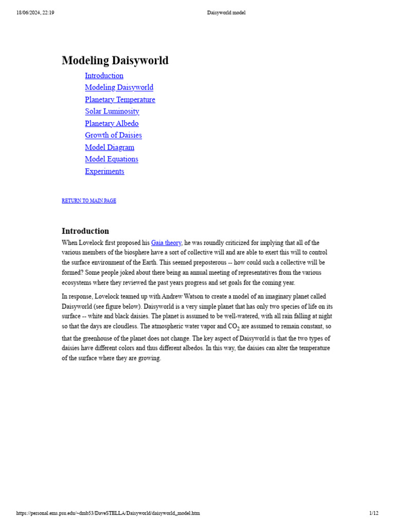 Daisyworld Model | PDF