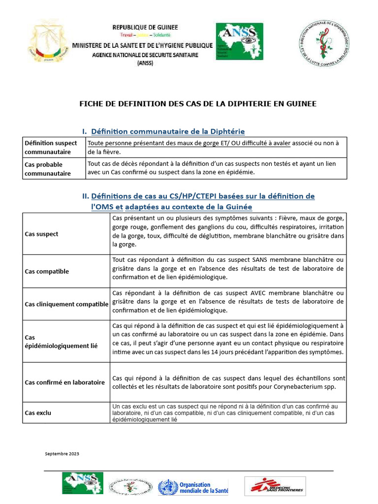Fiche de Definition Des Cas - Diphterie - VF | PDF