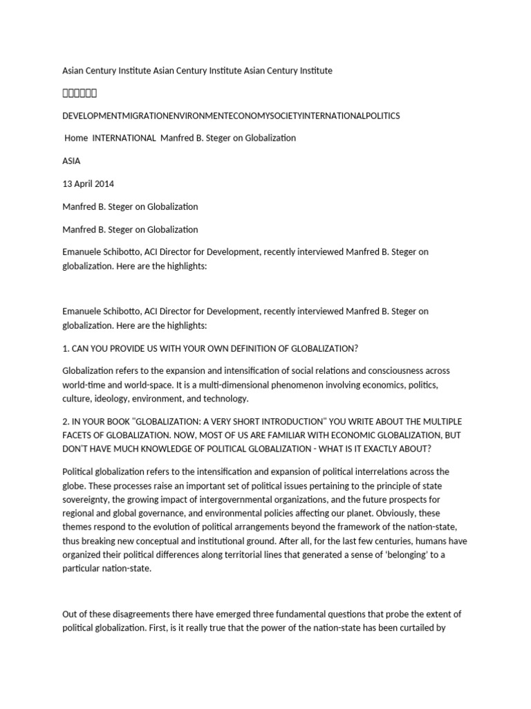 Manfred Steger on Globalization Insights | PDF | State (Polity) | Politics