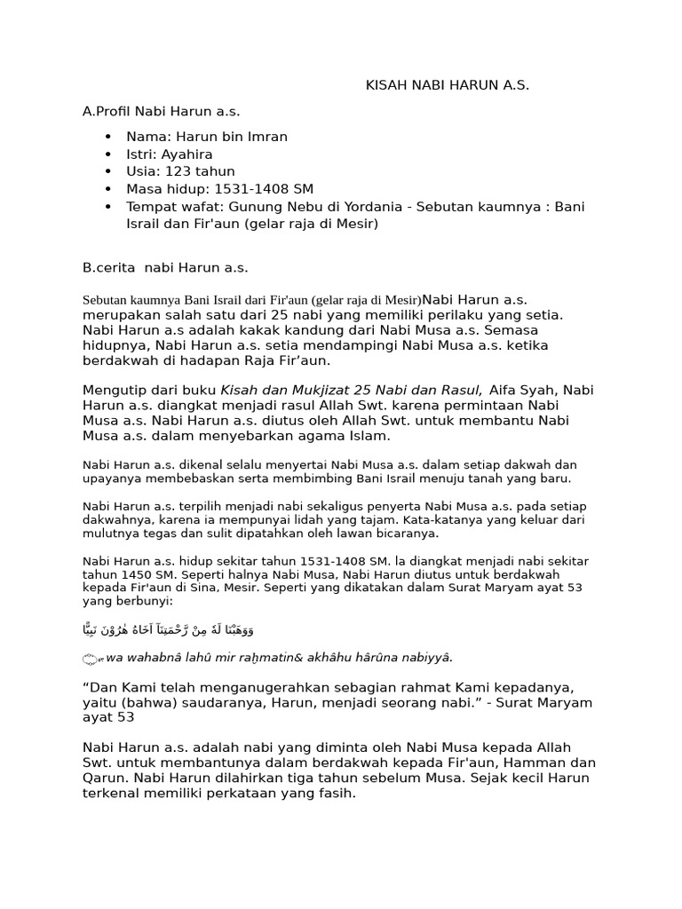 Kisah Nabi Harun A.s-1 | PDF