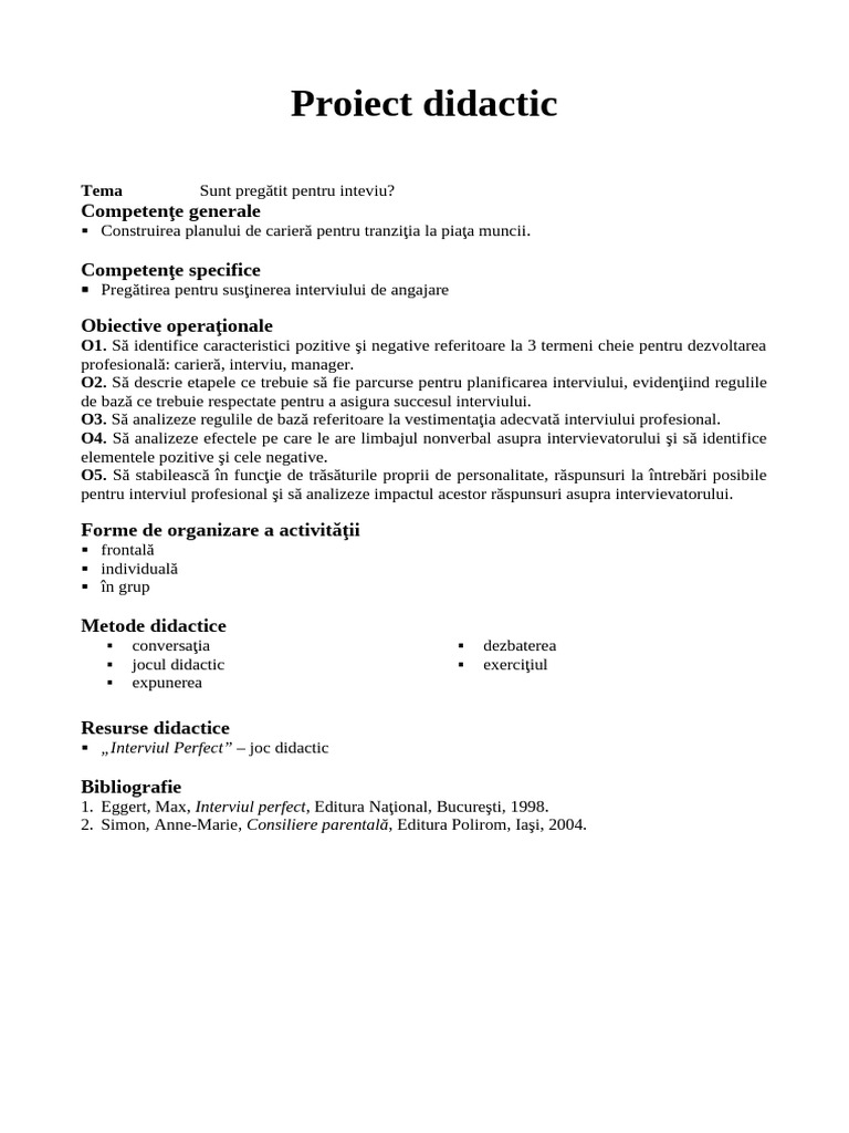 Interviu Proiect Didactic | PDF