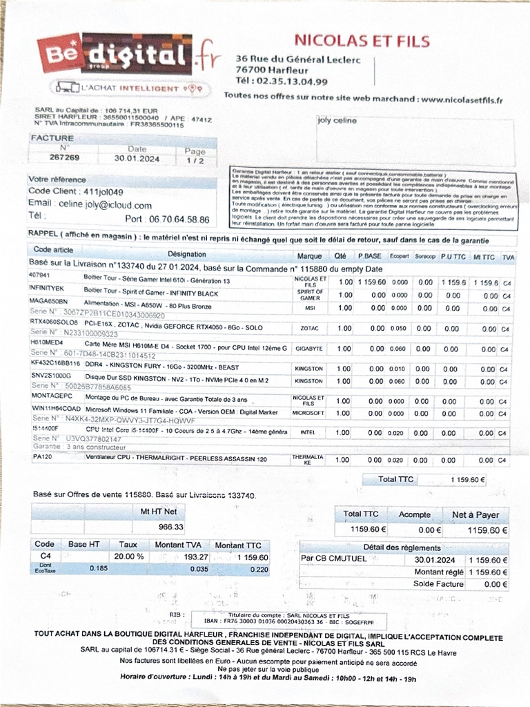 Facture PC Kylian | PDF