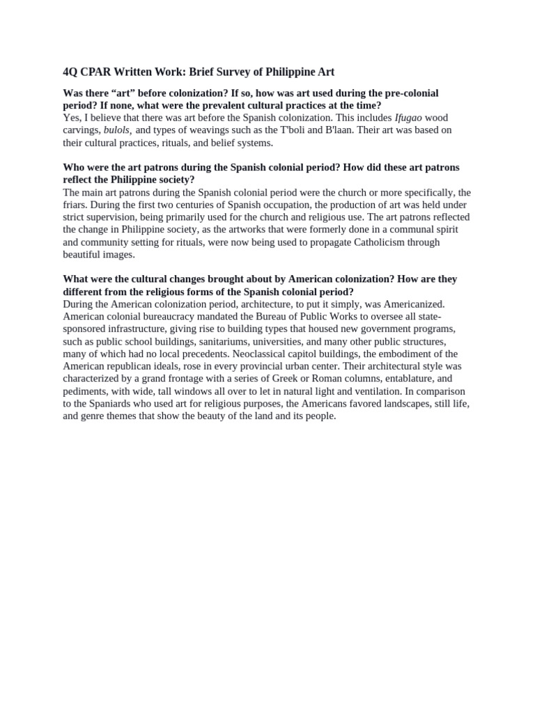4Q CPAR Written Work Brief Survery of Philippine Art | PDF