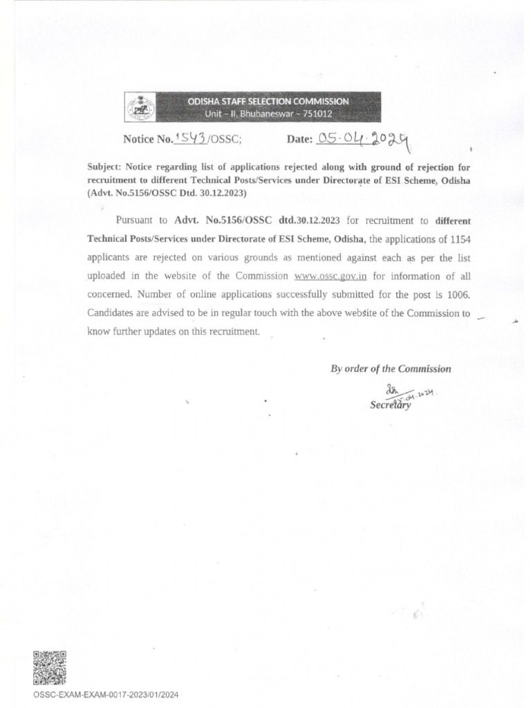 Rejection List ESI | PDF