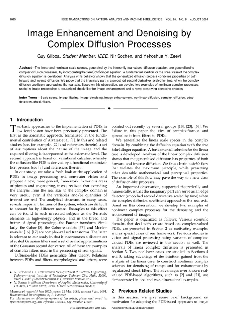 Image Enhancement and Denoising by Complex Diffusion Processes | PDF
