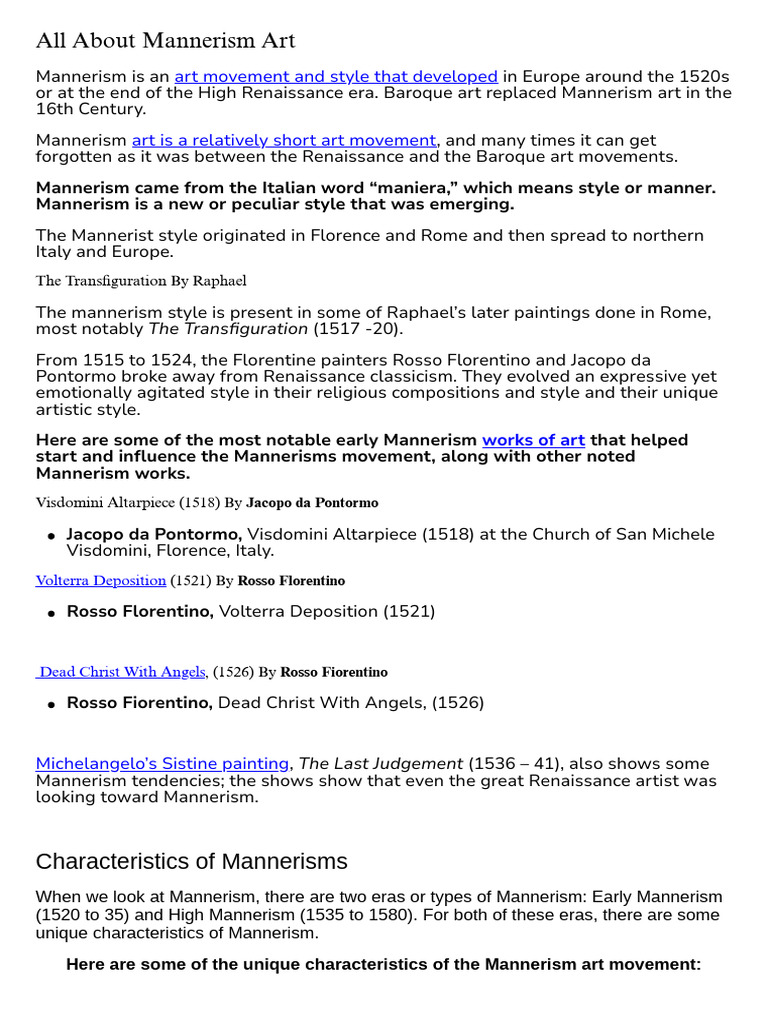 All About Mannerism Art | PDF
