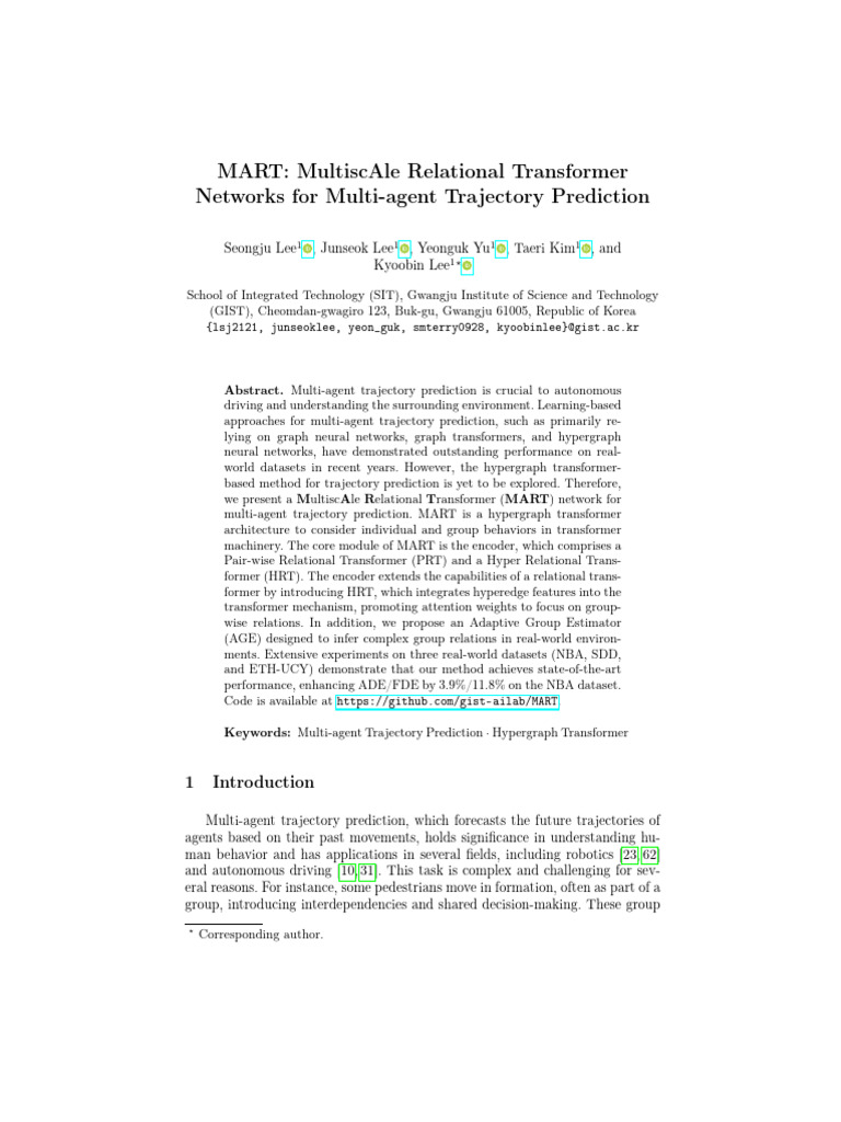 Lee Et Al. - 2024 - MART MultiscAle Relational Transformer Networks For Multi-Agent Trajectory ...