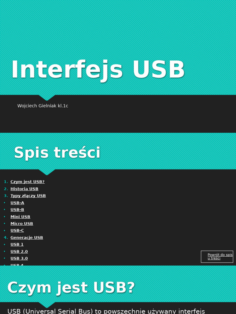 Interfejs USB - PPTX Wojciech Gielniak Kl. 1c | PDF