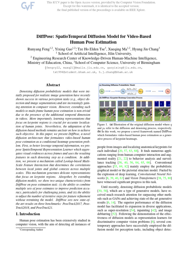 Feng Et Al 2023 Diffpose Spatiotemporal Diffusion Model For Video