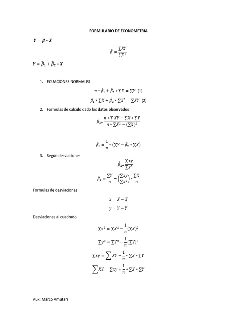 Formulario de Econometria Machaca | PDF | Diferencia | Análisis estadístico