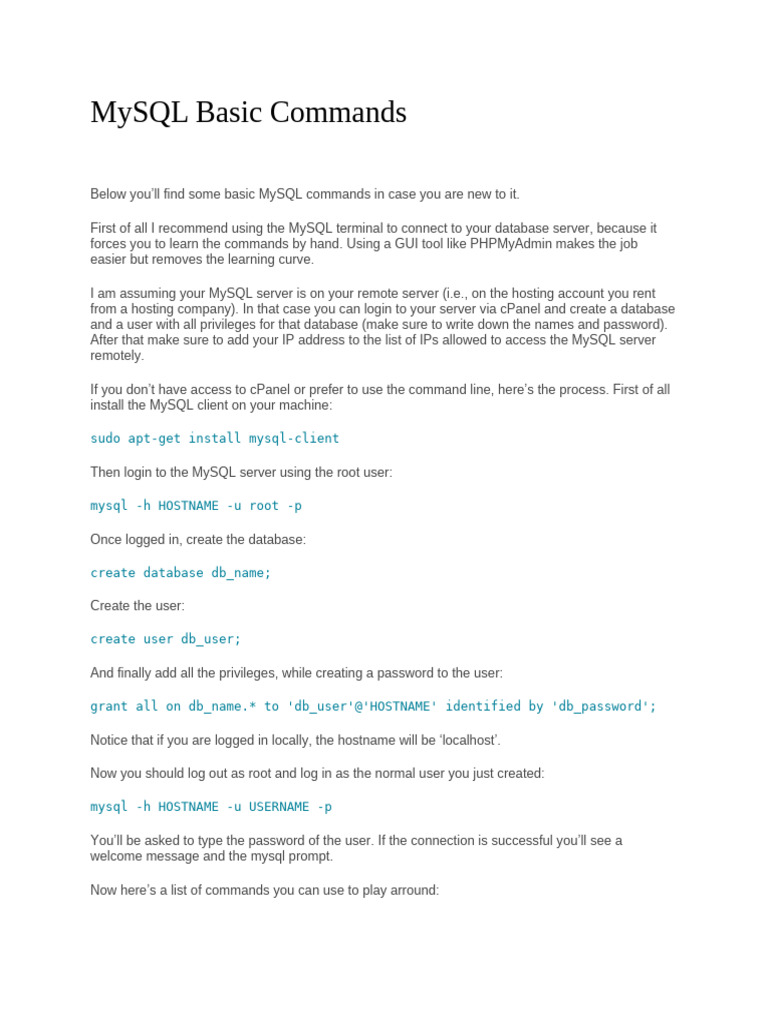 MySQL Basic Commands | PDF MySQL Basic Commands | PDF