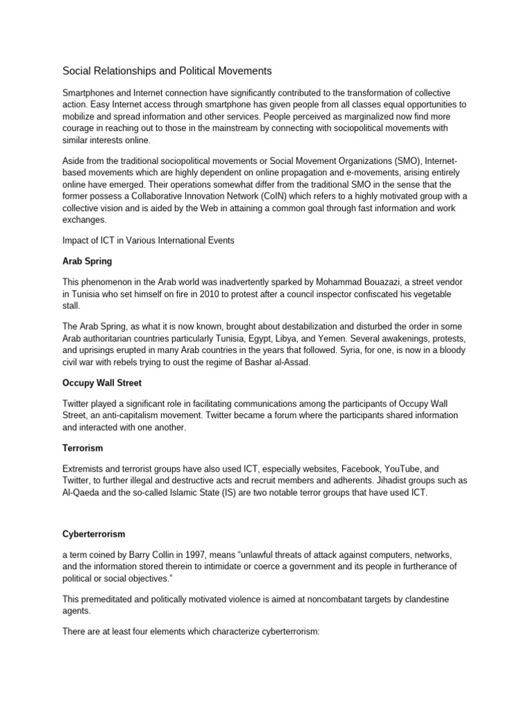 Social Relationships and Political Movements-Activity | PDF