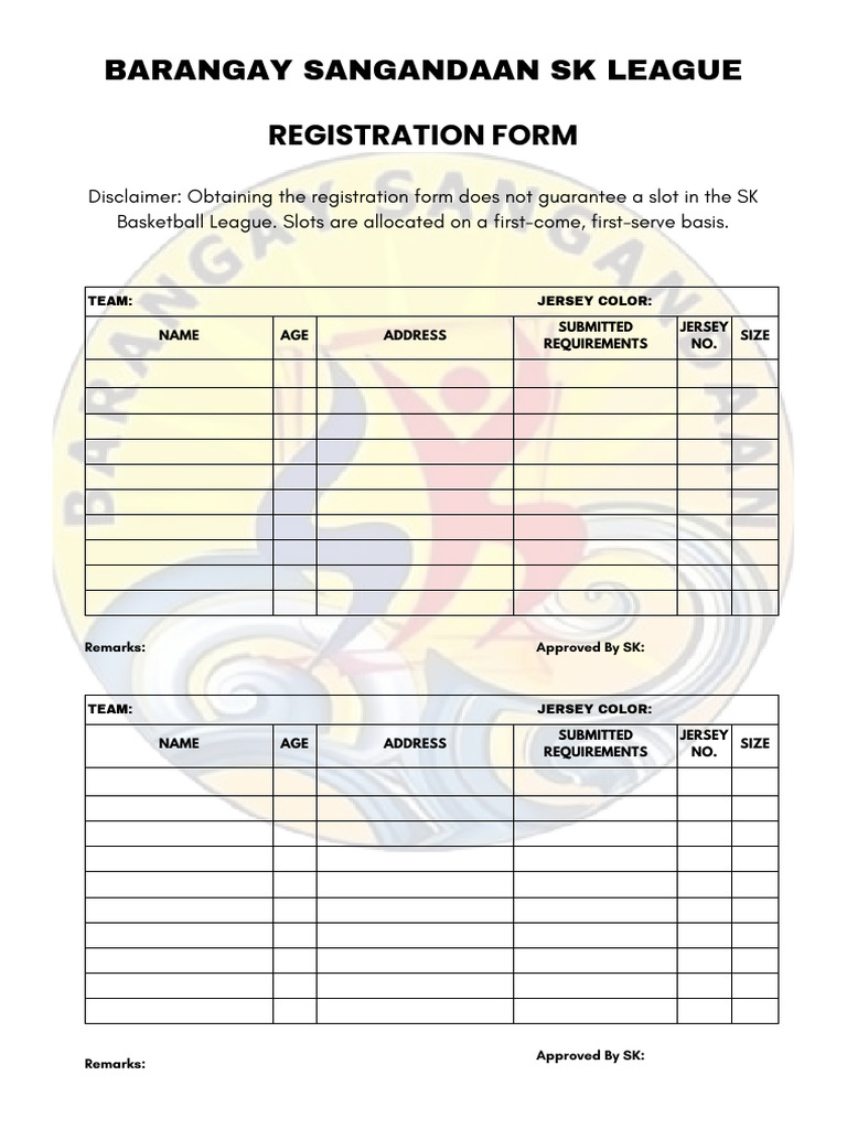 Registration Form - For One Team Only | PDF