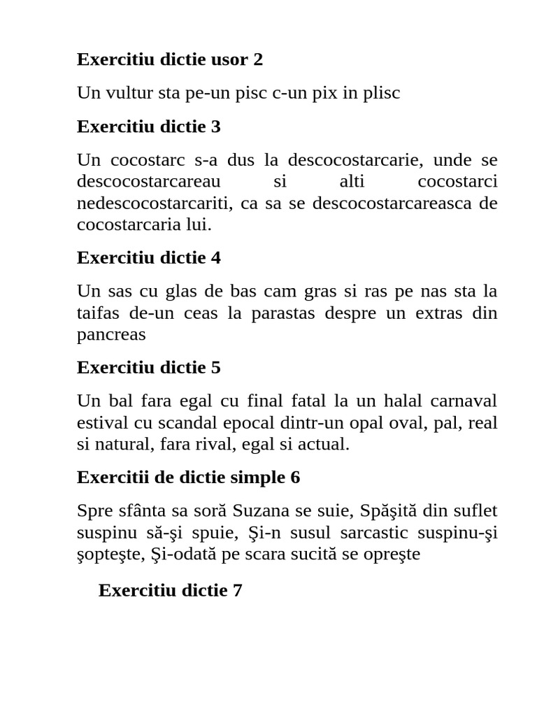 Exercitiu Dictie Usor 2 | PDF