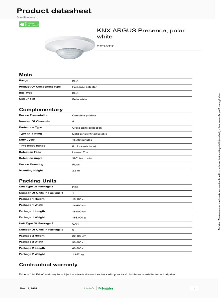 Schneider Electric - SpaceLogic-KNX - MTN630819 | PDF