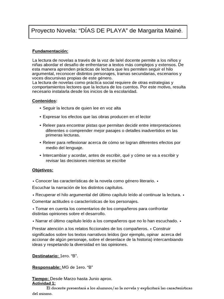 Lectura Guiada: "Días de Playa" | PDF | Novelas | Artes del Lenguaje y ...