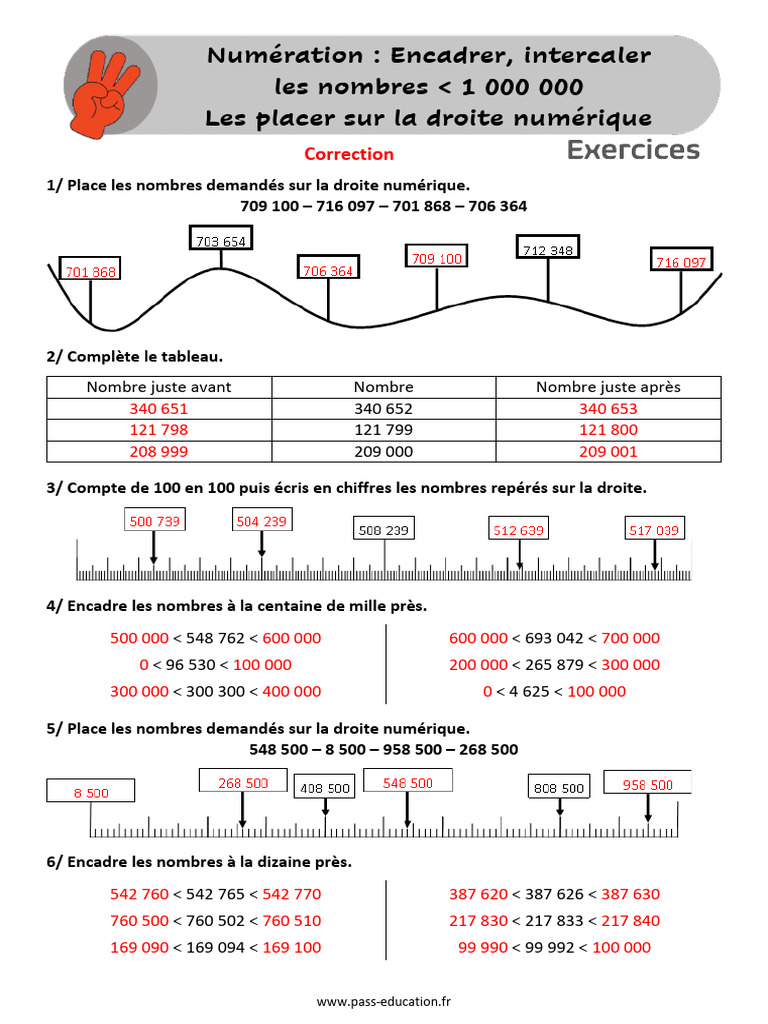 Encadrer Intercaler Les Nombres Inférieur À 1 000 000 Et Les Placer Sur ...