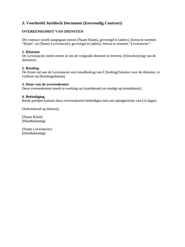Voorbeeld Juridisch Document (Eenvoudig Contract) : Overeenkomst Van Diensten | PDF