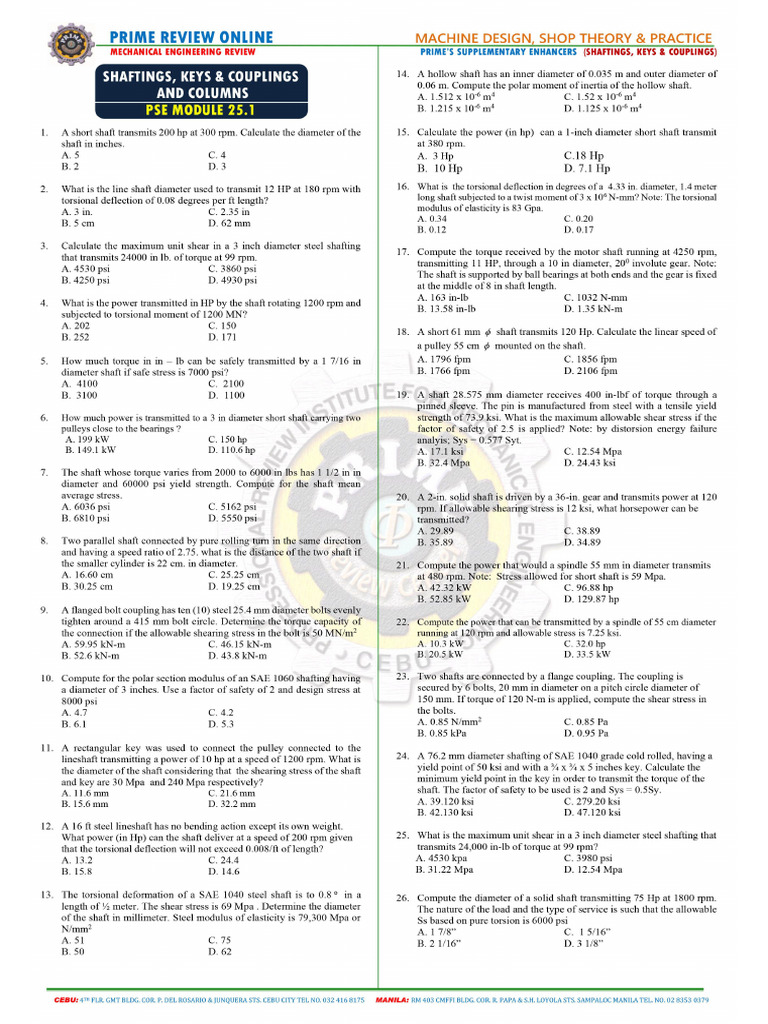 Shafting Keys Coupling Column Questionnaire | PDF