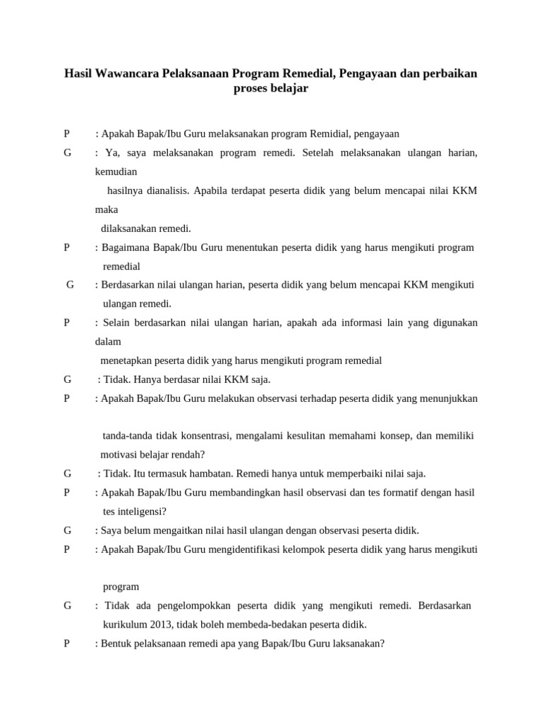 C6 (2) Laporan Hasil Wawanacara TPM Terhadap Guru Dan Siswa | PDF