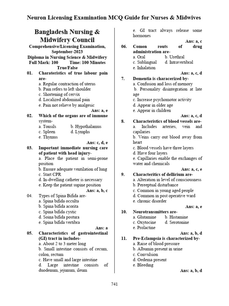 Bangladesh Nursing & Midwifery Council: Neuron Licensing Examination MCQ Guide For Nurses ...