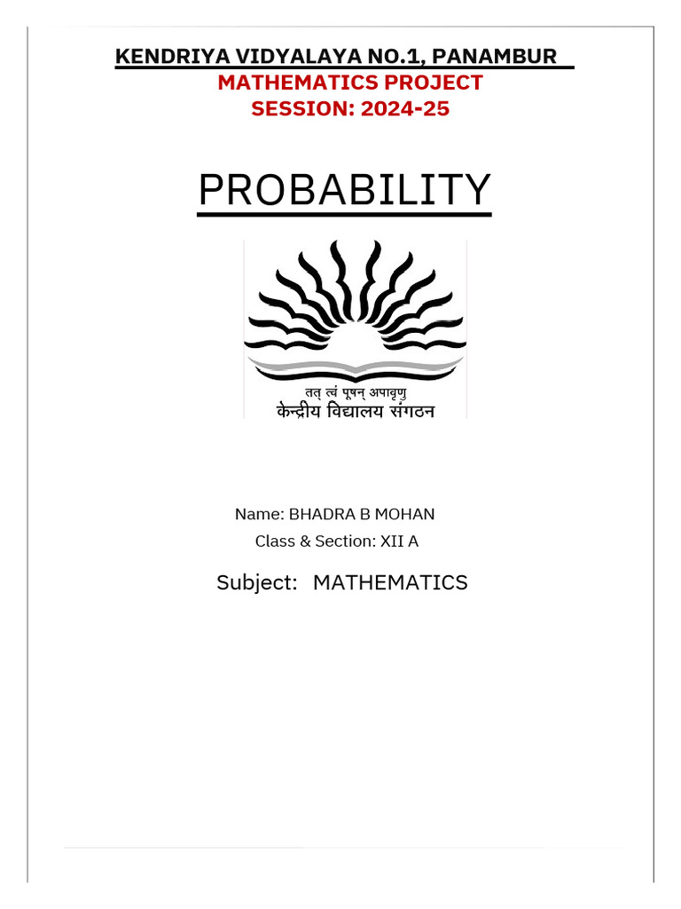Maths Project XII Probability Final PDF | PDF