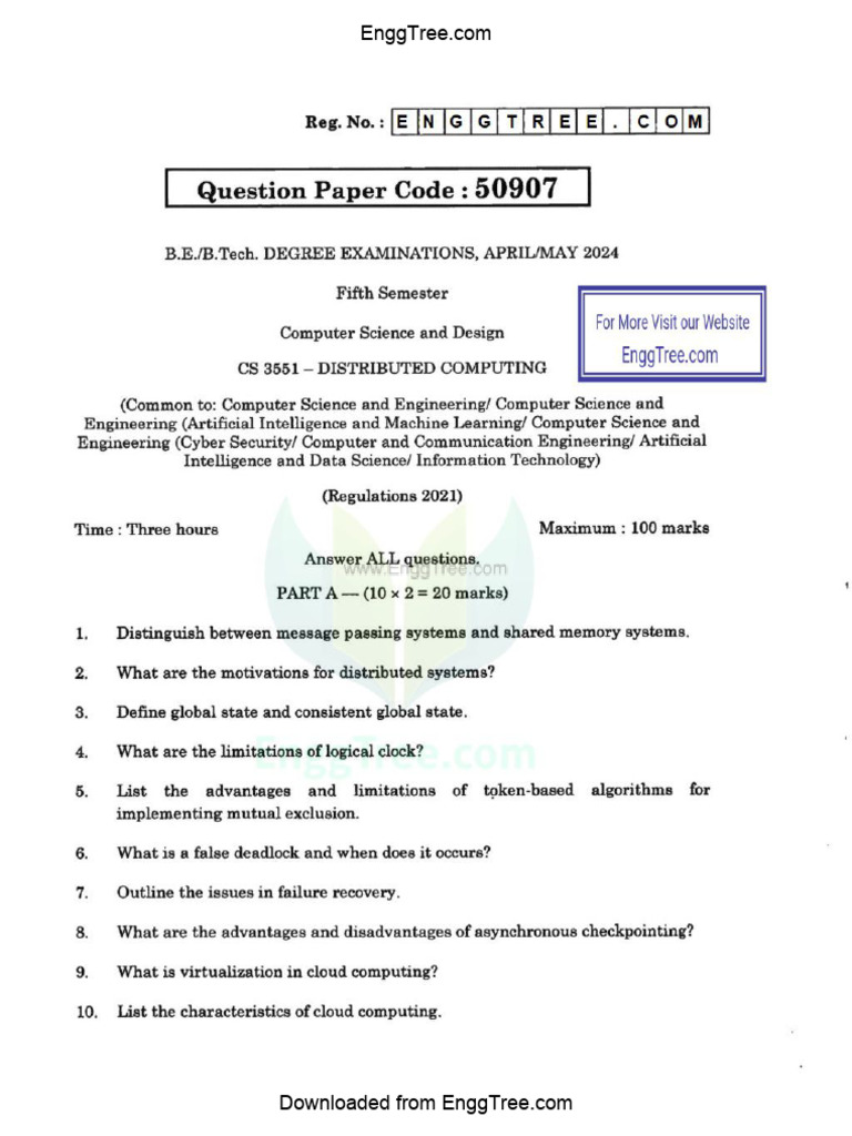 Cs3551 Distributed Computing Apr May 2024 Question Paper Download Pdf