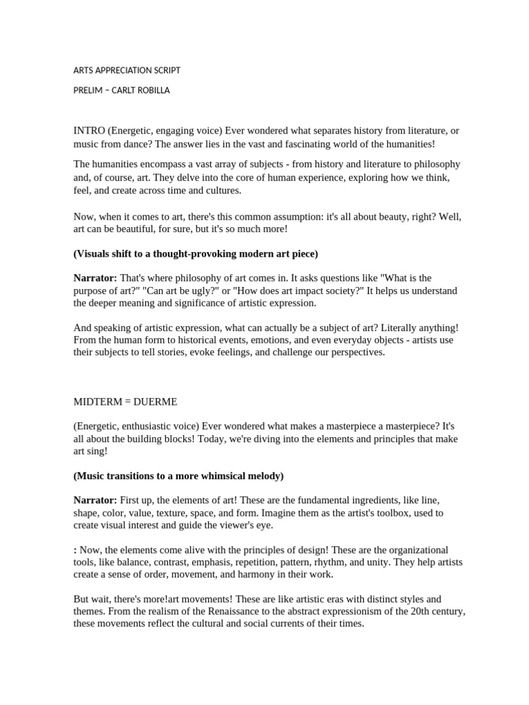 Arts Appreciation Script | PDF
