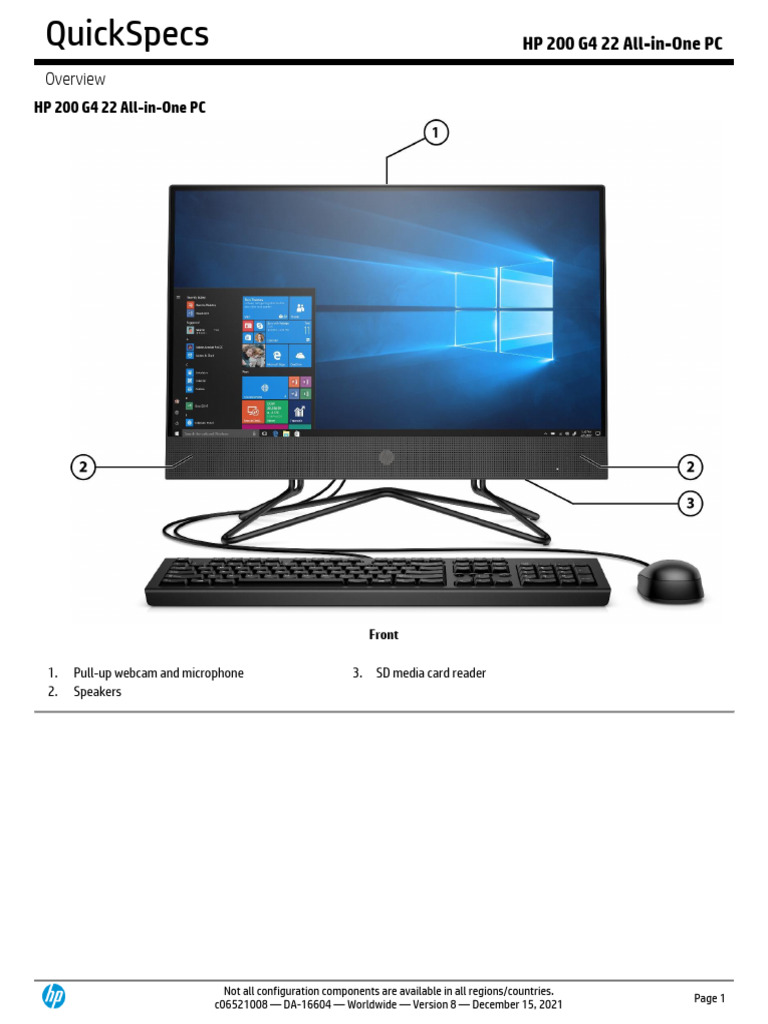 HP 200 G4 All in One Business PC Datasheet | PDF | Solid State Drive | Hard Disk Drive