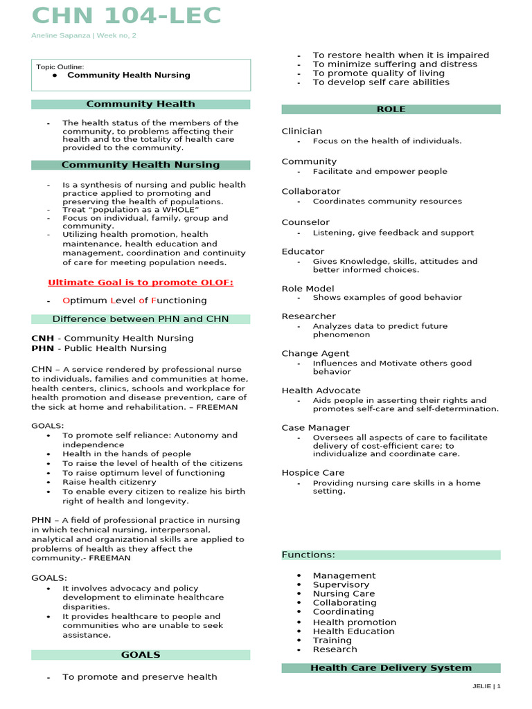 CHN Week #2 Notes | PDF