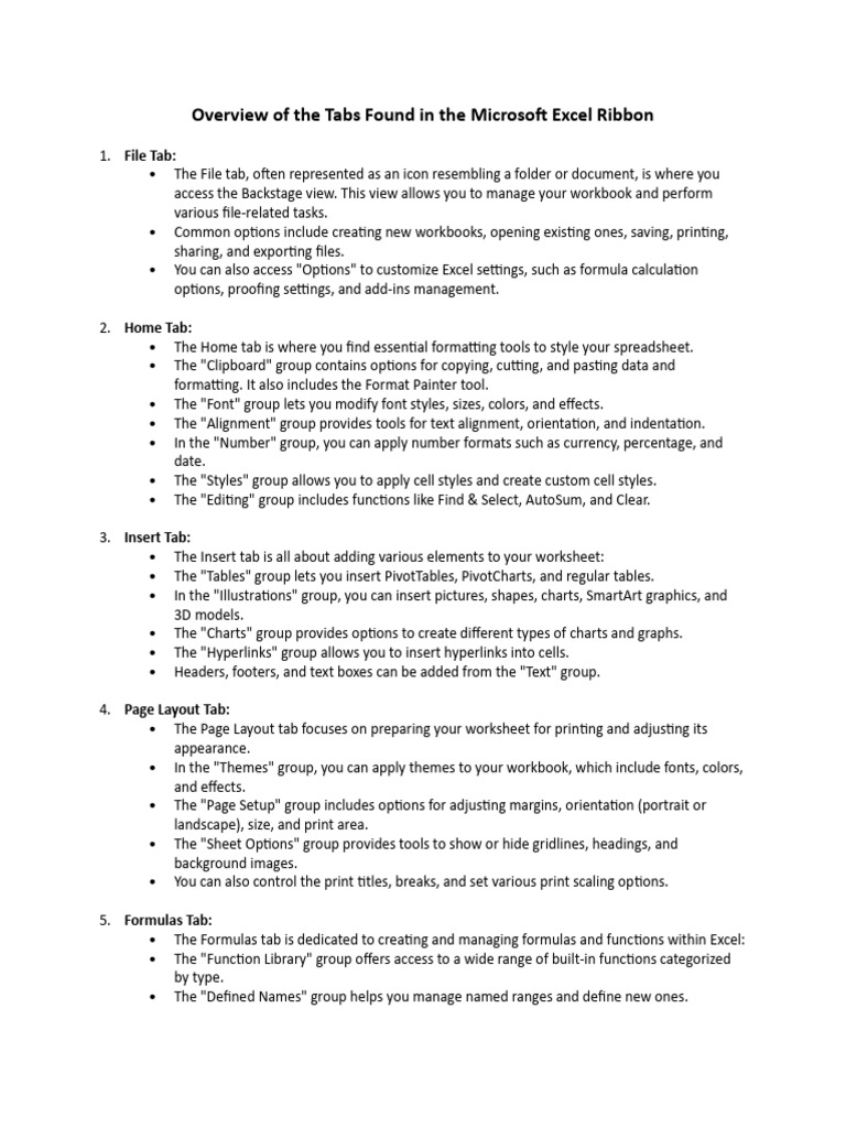 4 - Overview-of-the-Tabs-Found-in-the-Microsoft-Excel-Ribbon | PDF ...