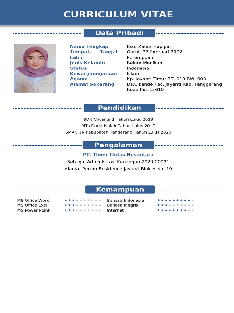 Ibad Zahra Hapipah CV | PDF