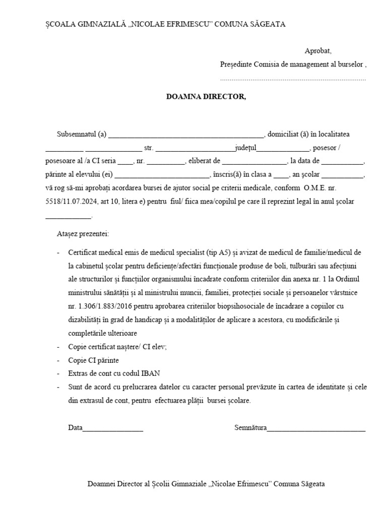 CERERE - Bursa Sociala - CRITERII MEDICALE Săgeata | PDF