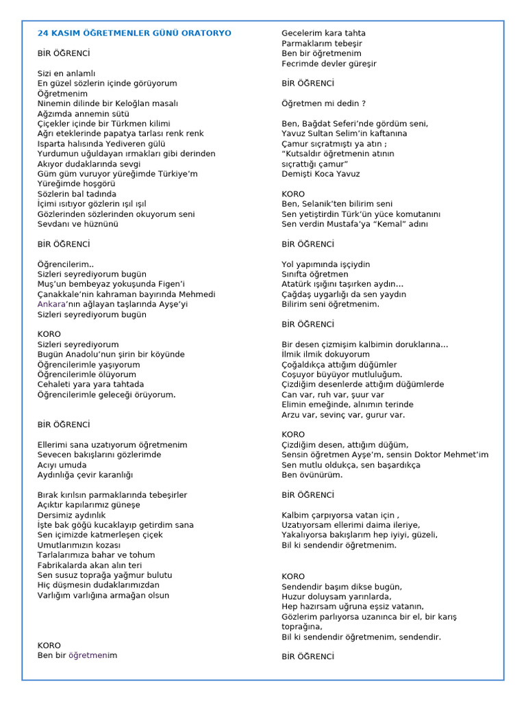 4-24 KASIM OGRETMENLER GuNu ORATORYO | PDF