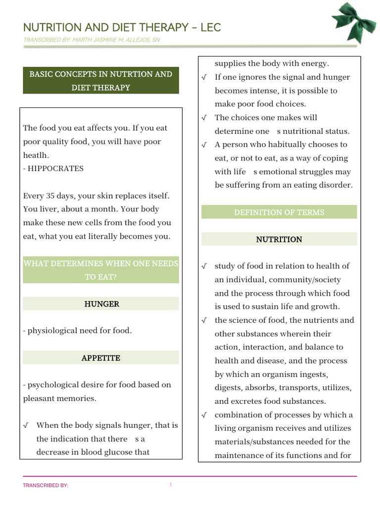 Basic Concepts in Nutrition Therapy | PDF | Nutrients | Wellness