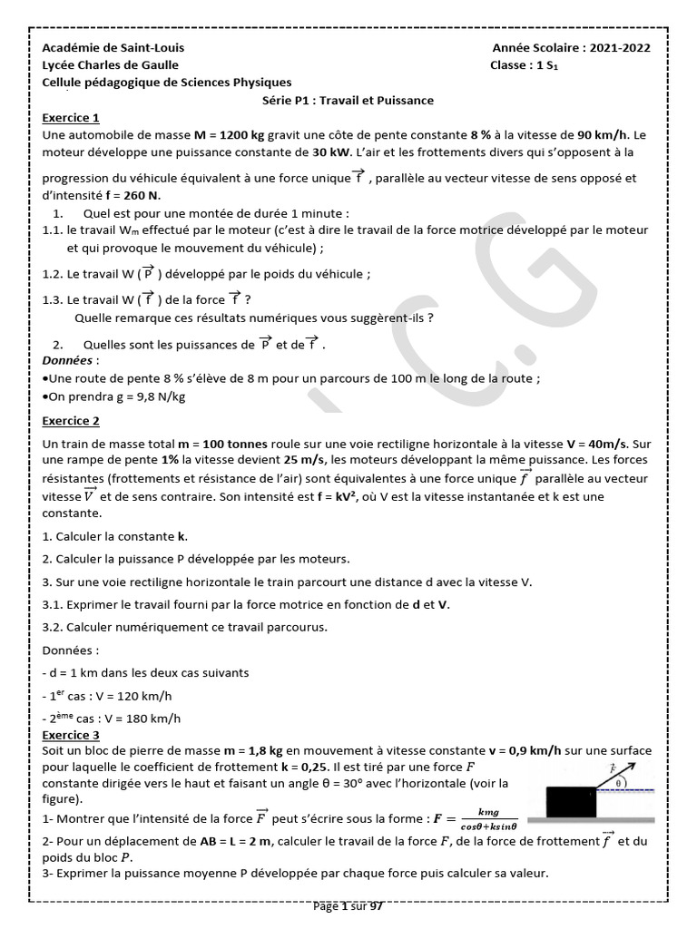 Fascicule Exos Physique - Chimie 1S1 LCG 2021 | PDF