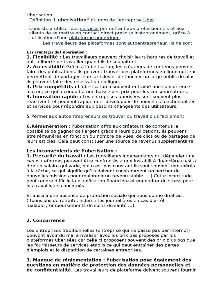 Quels Sont Les Avantages Et Les Inconvénients de L Uberisation | PDF