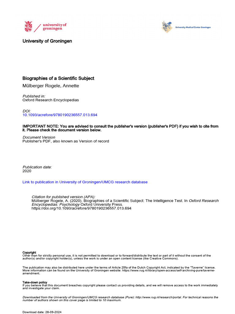 Biographies of A Scientific Subject The Int Test ORE 2020 Mulberger ...