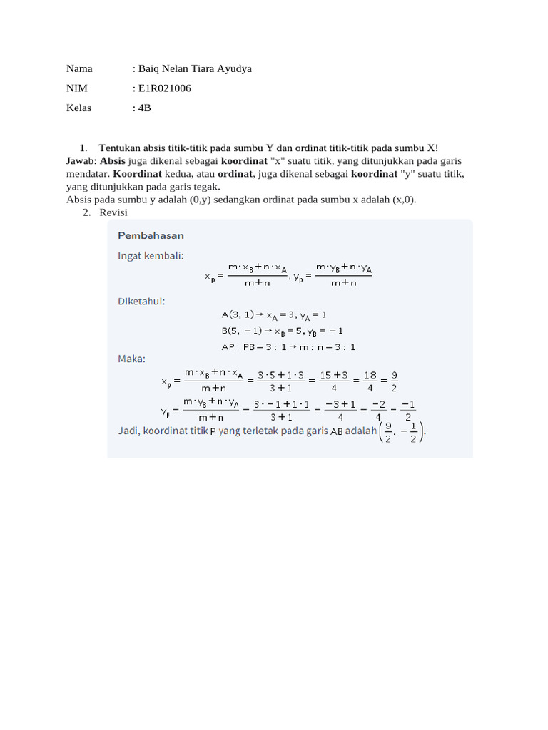 Absis Koordinat Koordinat Ordinat Koordinat: Nama: Baiq Nelan Tiara ...