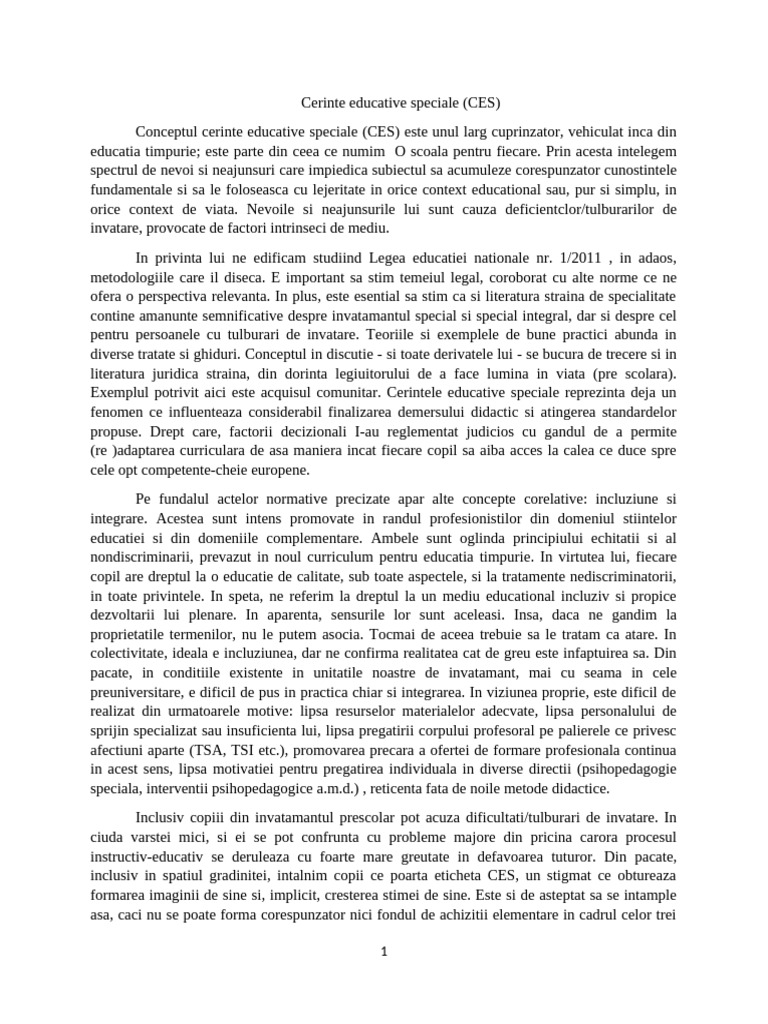Cerinte Educative Speciale (CES) | PDF