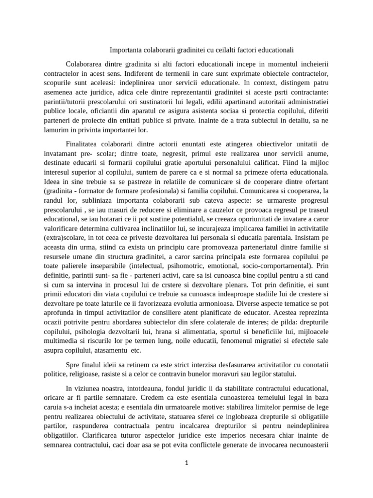 Importanta Colaborarii Gradinitei | PDF
