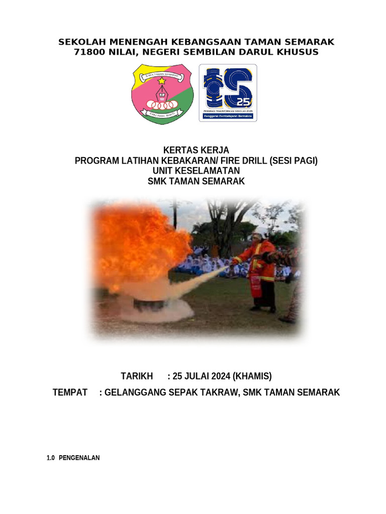 Kertas-Kerja-Fire Drill SMKTS - 2024 | PDF