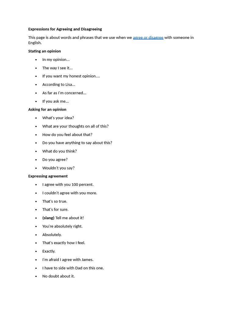 Expressions For Agreeing and Disagreeing | PDF