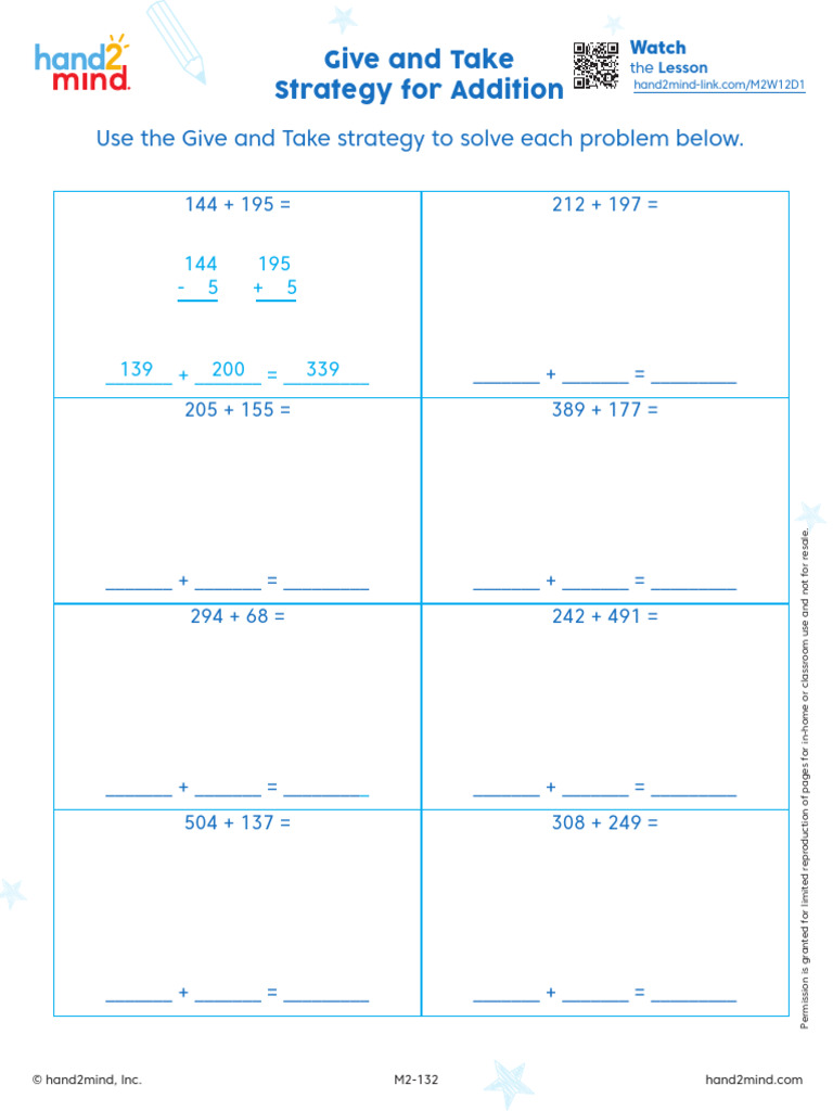 Grade 2 Math Give and Take Strategy For Addition | PDF
