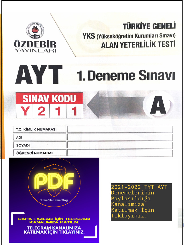 Özdebir - Ekim 2021 TR Geneli AYT DN Y211 | PDF