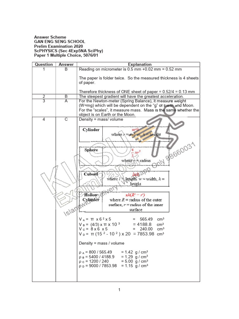 2020 Sec 4 Science Physics SA2 Gan Eng Seng School Answer | PDF