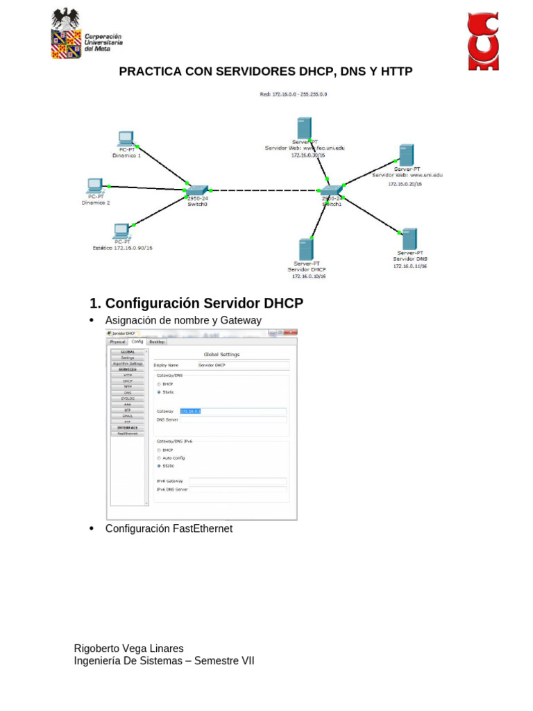 Configuracion Servidores DCHP Dns y HTTP Cisco Packet Tracer | PDF