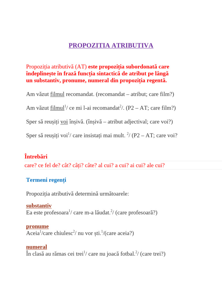 Propozitia Atributiva | PDF