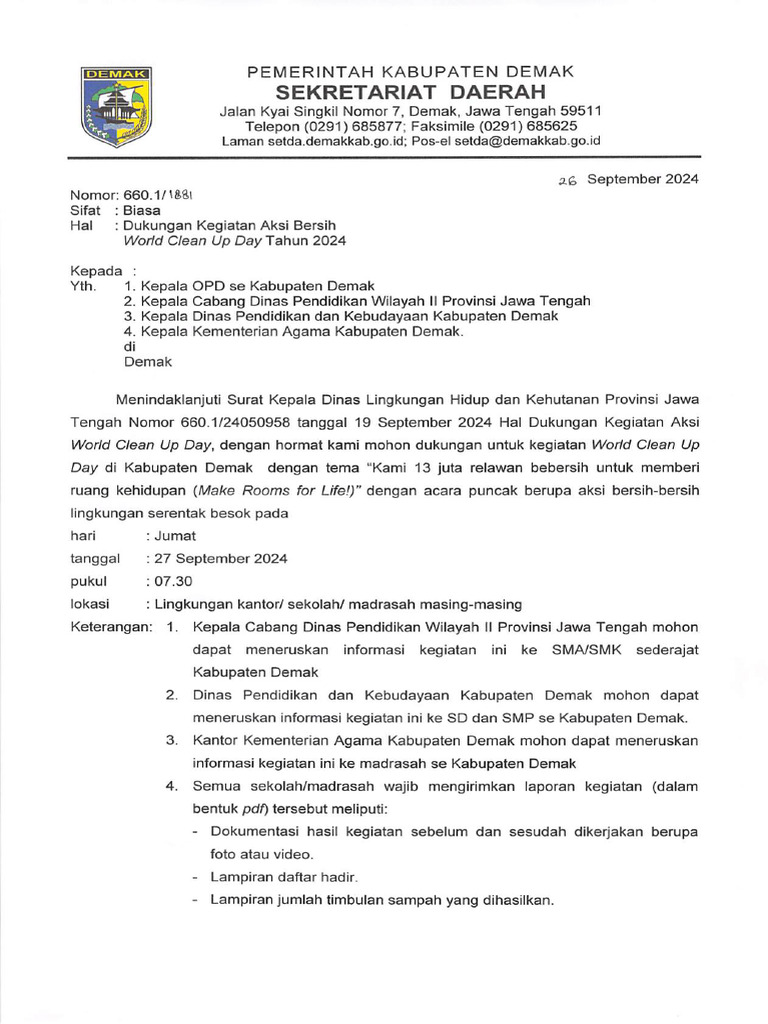 Dukungan Kegiatan Aski Bersih WCD Tahun 2024 | PDF